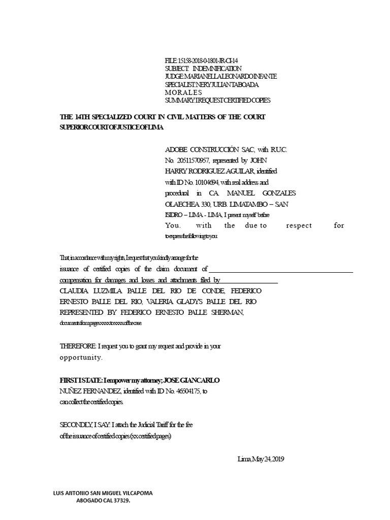 WRITTEN To The Court Requesting Certified Copies | PDF