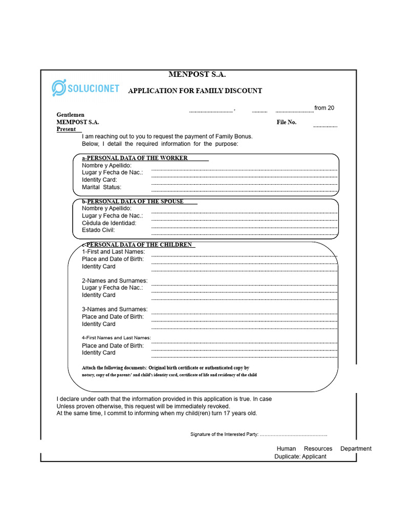 Family Discount Application Form | PDF