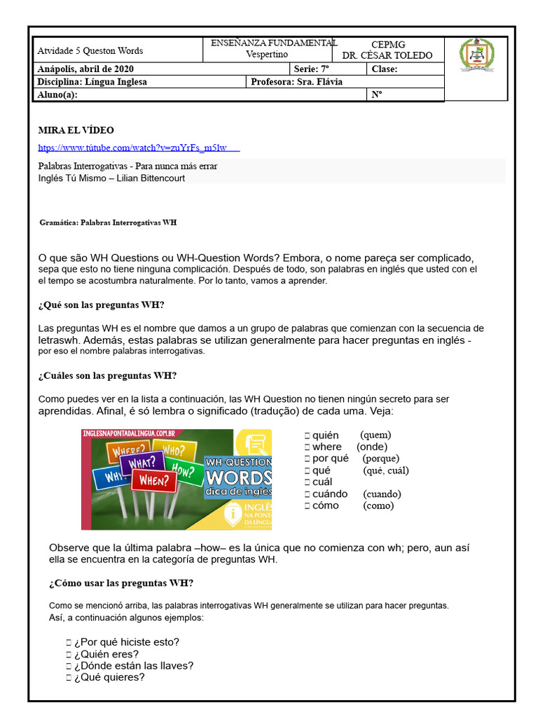 Palabras Interrogativas | PDF