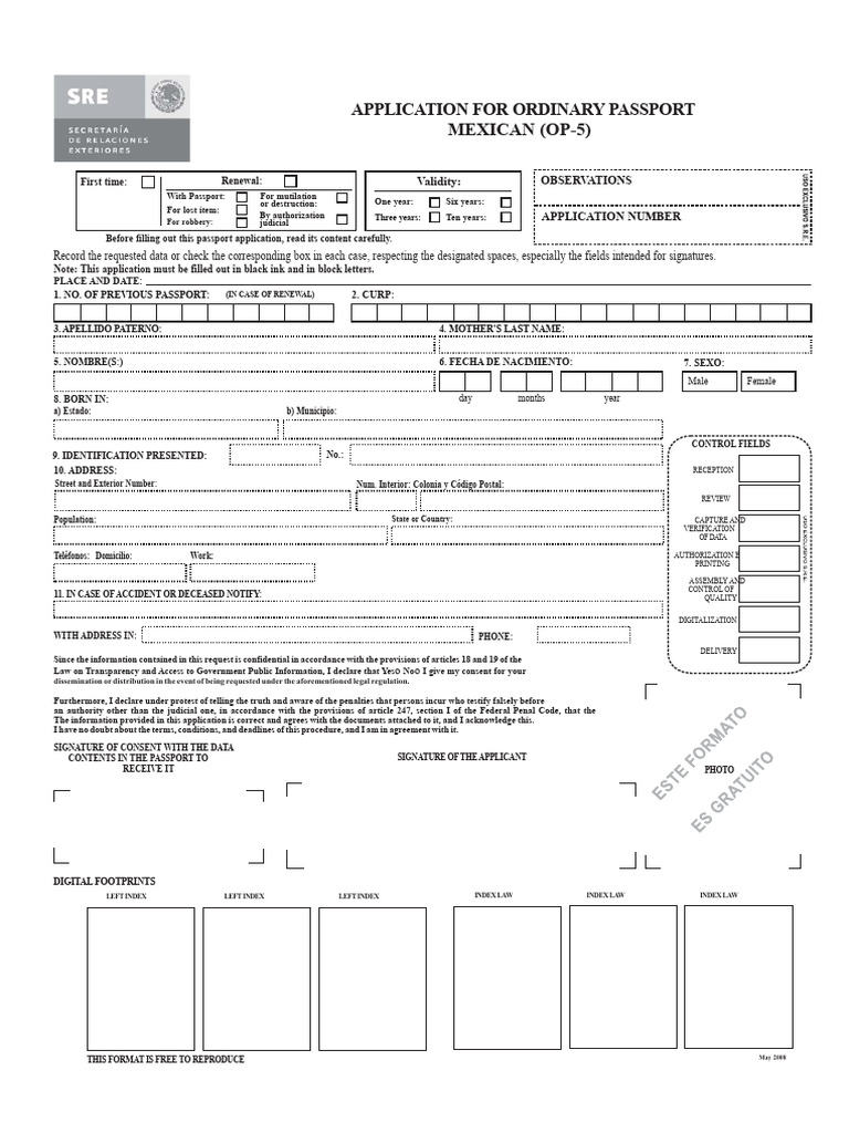 Mexican Passport Application Form | PDF | Passport