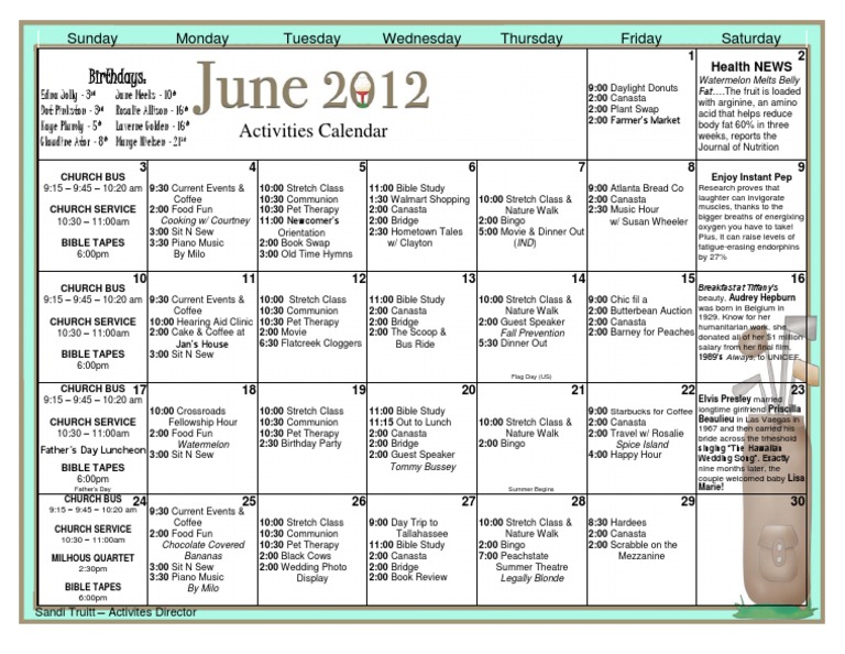 June Activities and Events Calendar | PDF | Food And Drink | Foods