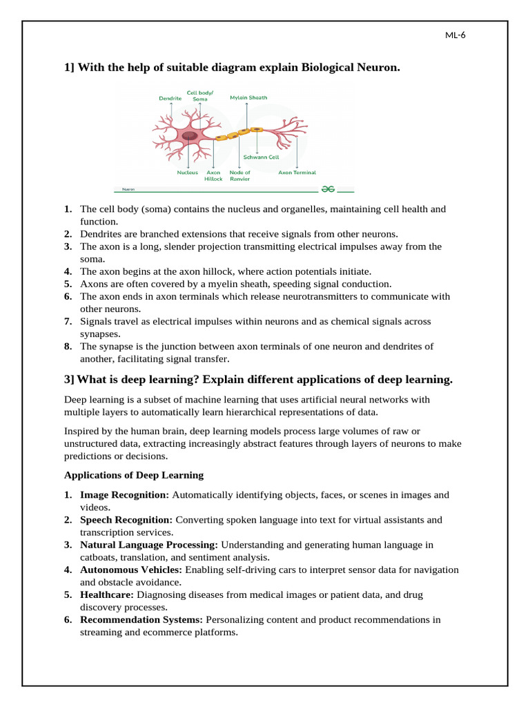 1) With The Help of Suitable Diagram Explain Biological Neuron | PDF ...