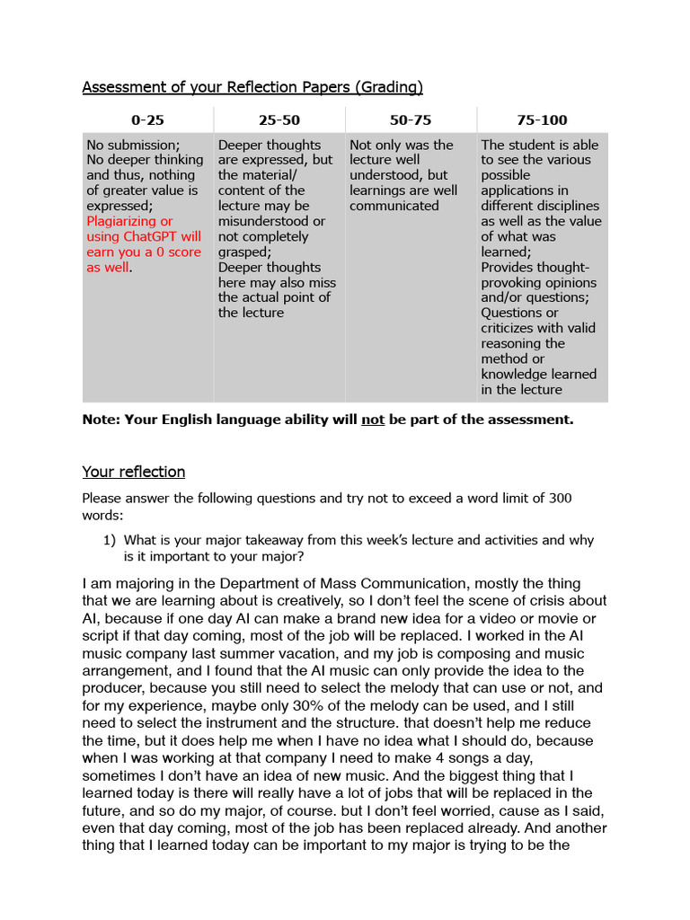Reflection Paper Template - Week 4 | PDF | Thought | Cognition