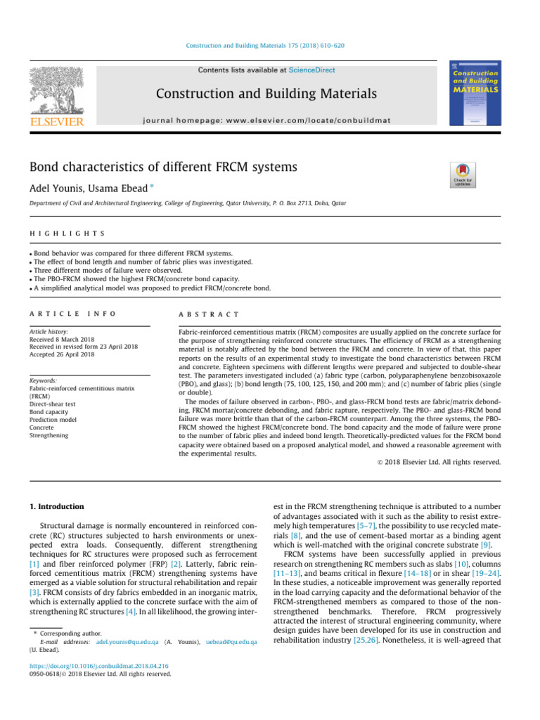 Younis, Ebead - 2018 - Bond Characteristics of Different FRCM Systems ...