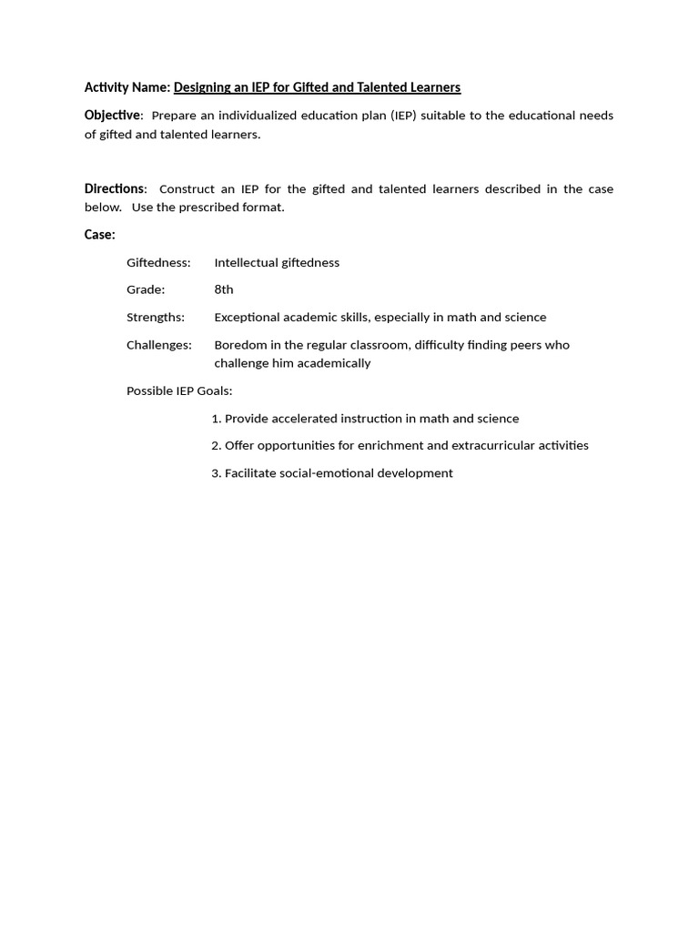 IEP Design for Gifted Learners | PDF | Intellectual Giftedness ...