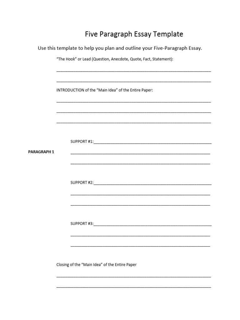 Use This Template To Help You Plan and Outline Your Five-Paragraph ...