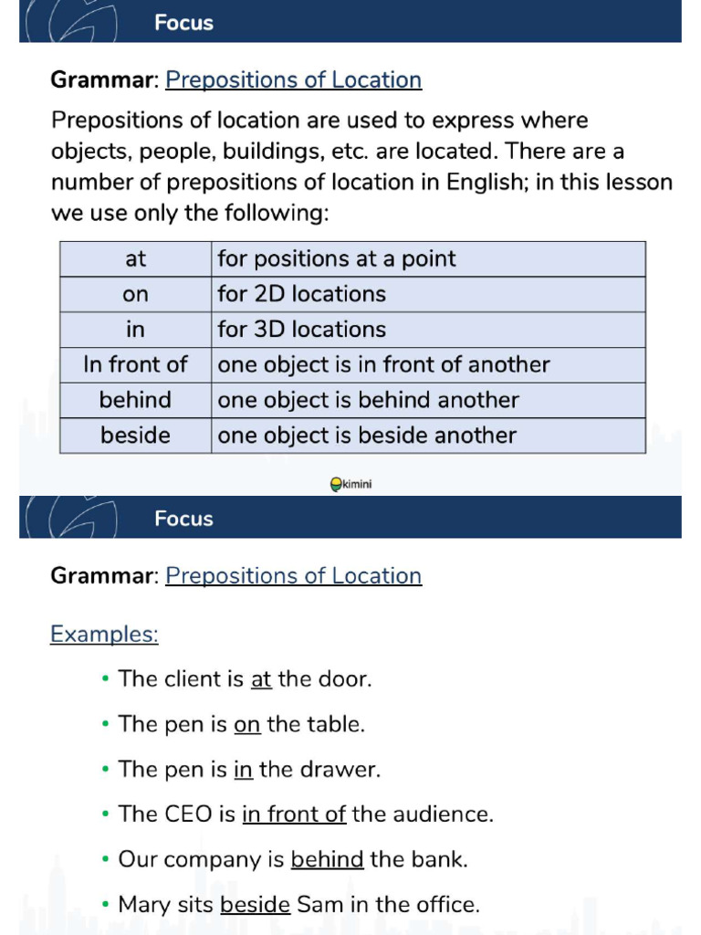 L8 Prepositions of Location | PDF