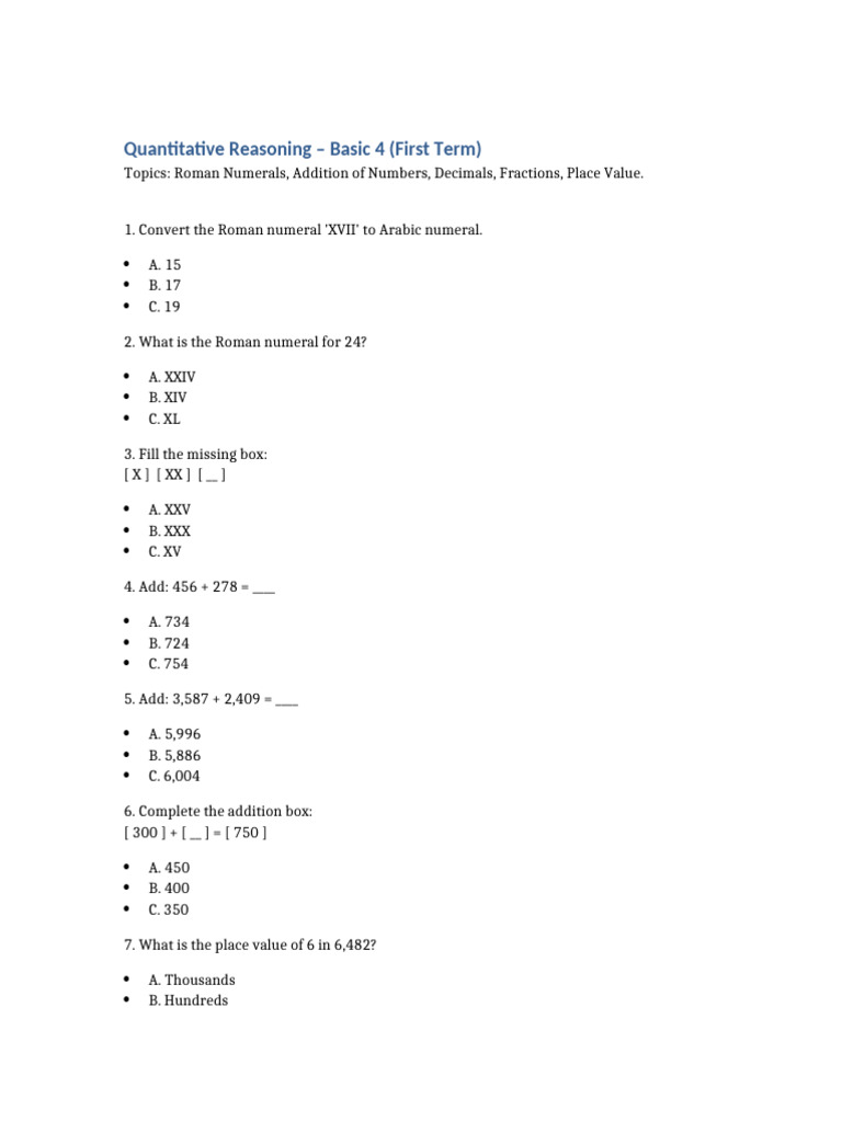 Basic Quantitative Reasoning Quiz | PDF | Decimal | Odds