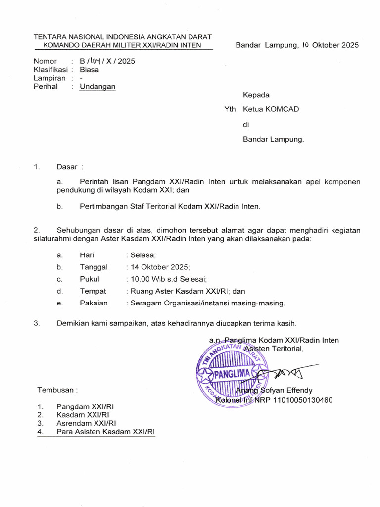 Undangan Silaturahmi Kodam XXI/Radin Inten | PDF