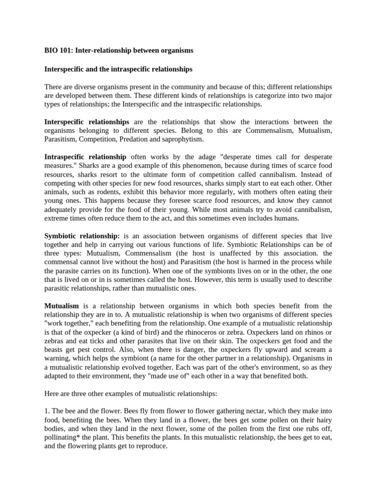 Interrelationship Between Organisms | PDF | Parasitism | Symbiosis