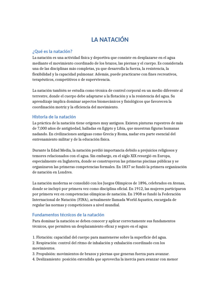 La Natacion Con Reglas | PDF | Nadando | Natación (deporte)