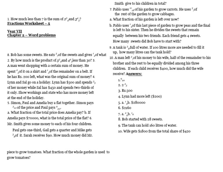 Word Problems in Fractions Worksheet | PDF | Chess Openings | Chess