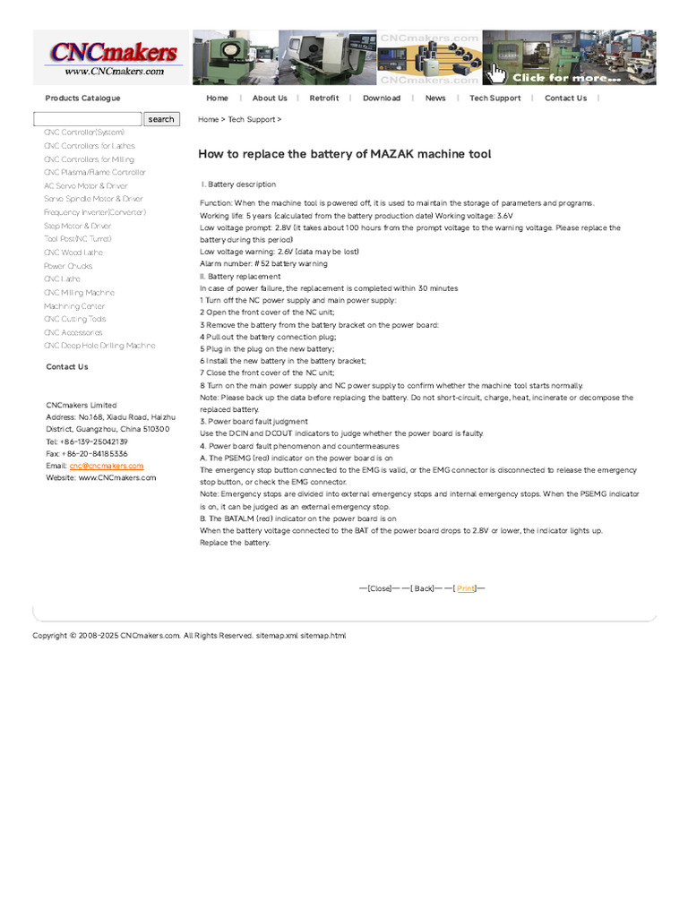 MAZAK Machine Tool Battery Replacement Guide | PDF | Power Supply ...