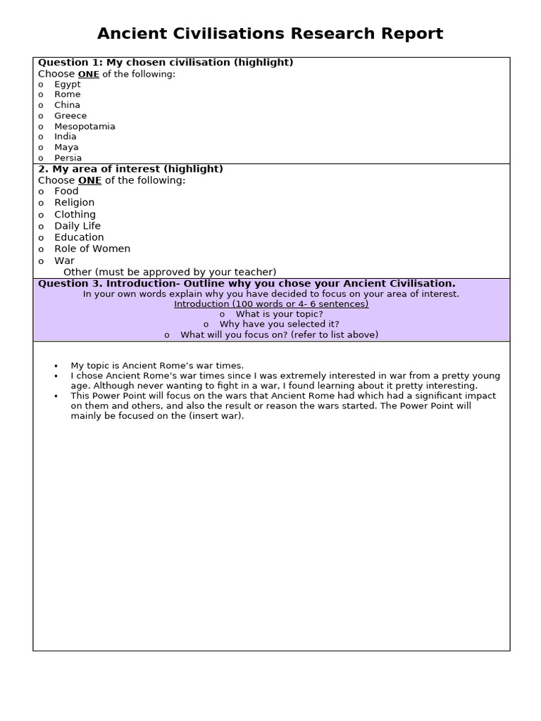Student Template Ancient Civilisations-2 | PDF