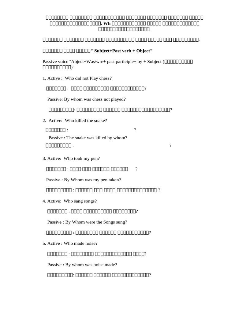 WH Question Active Voice and Passive Voice in Simple Past | PDF