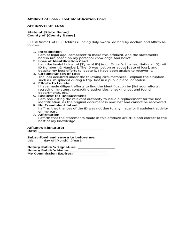 Affidavit of Loss | PDF | Affidavit | Notary Public