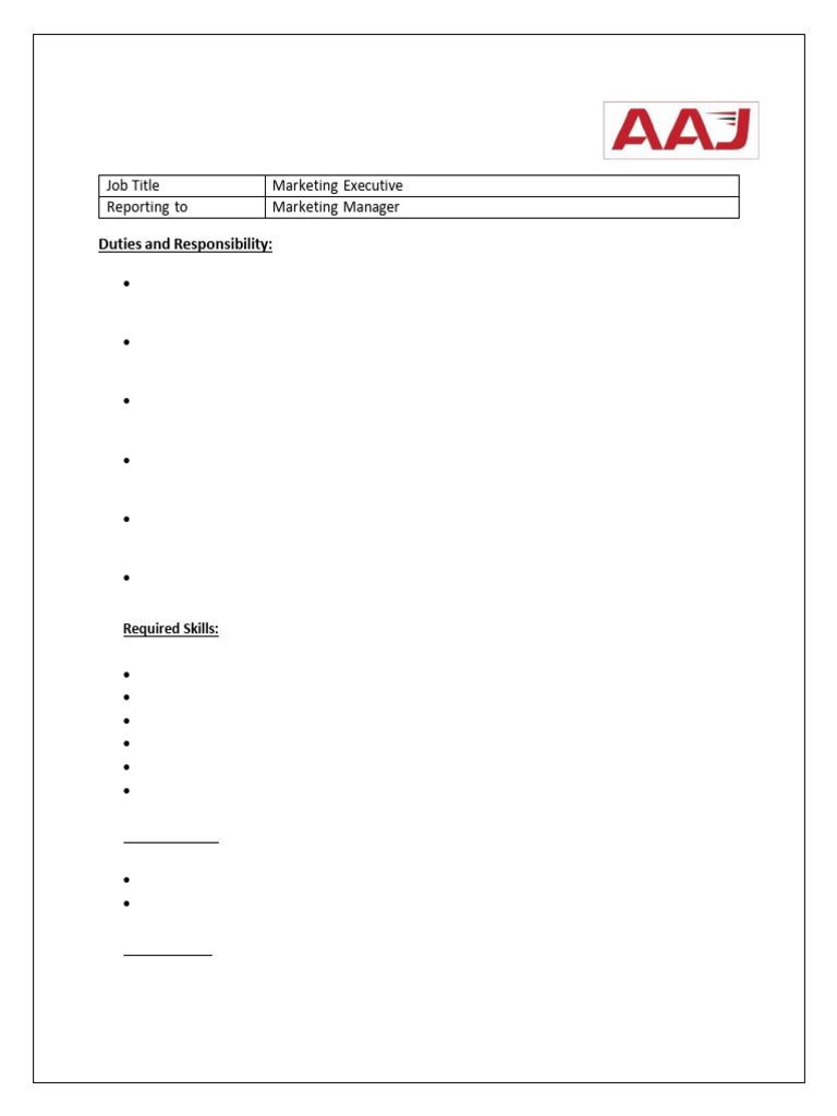 Marketing Executive Job Description | PDF