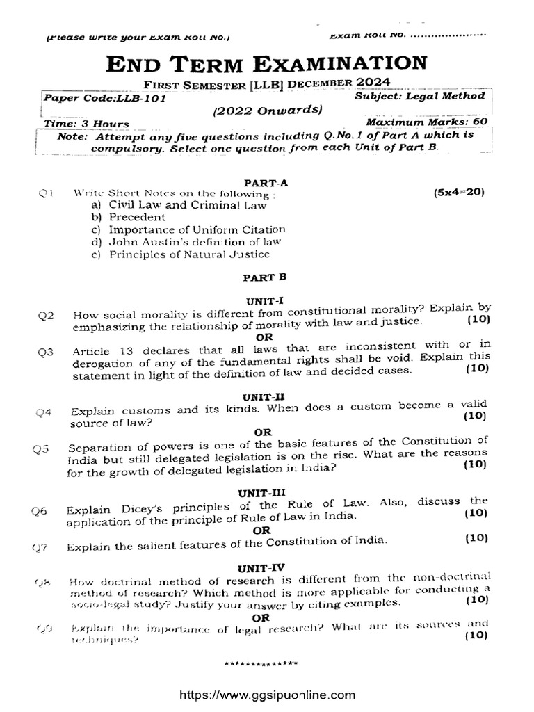LLB 1 Sem Legal Method LLB 101 Dec 2024 | PDF