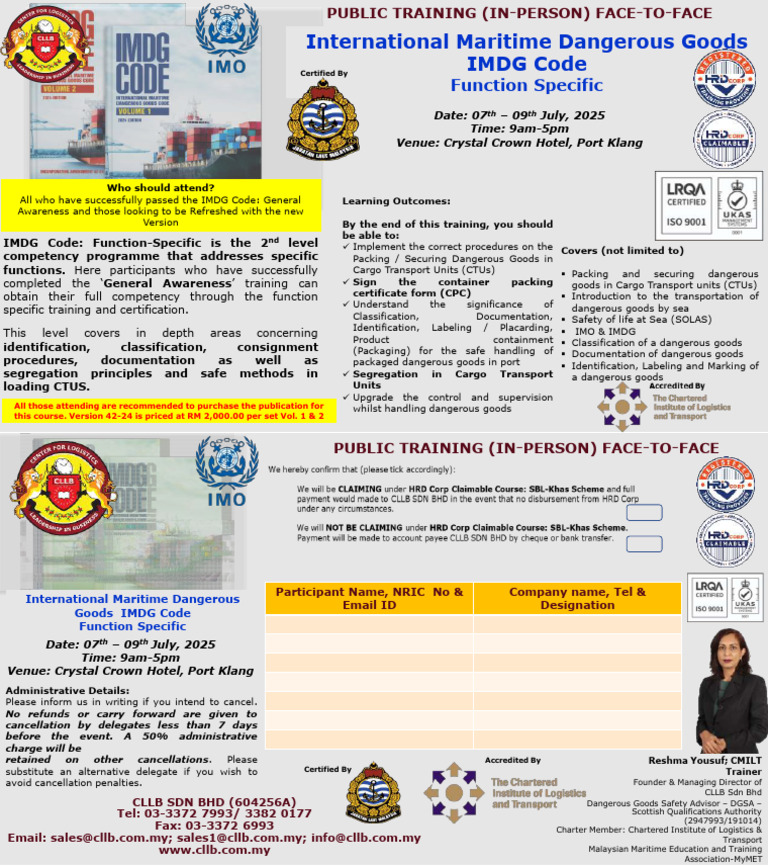 IMDG Code Function-Specific Training | PDF | Dangerous Goods | Safety