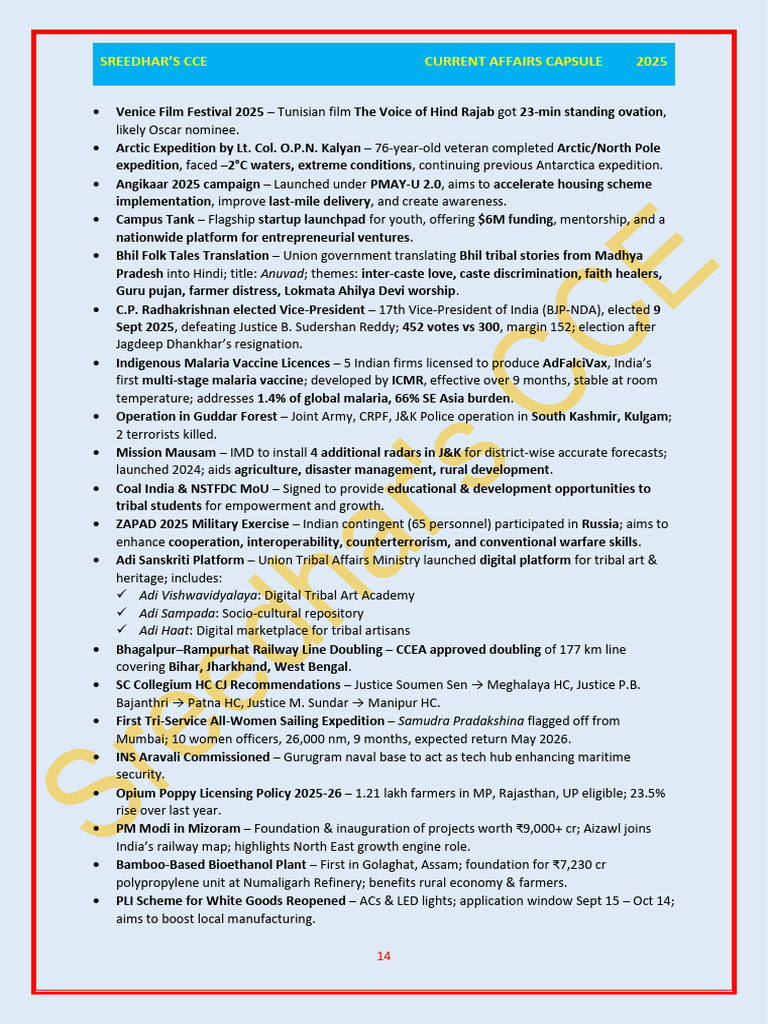 Current Affairs Highlights 2025 | PDF