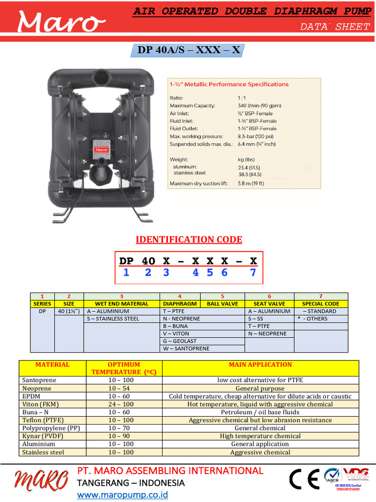 DP 40A/S Pump Specifications Guide | PDF