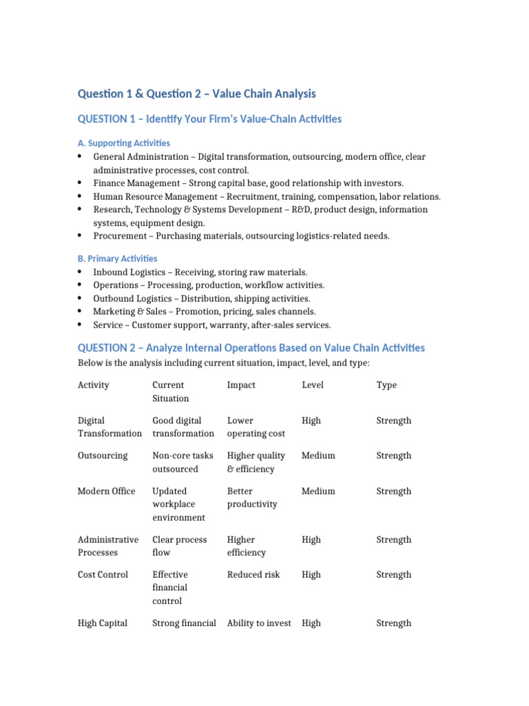 Value Chain Questions 1 and 2 | PDF | Outsourcing | Value Chain