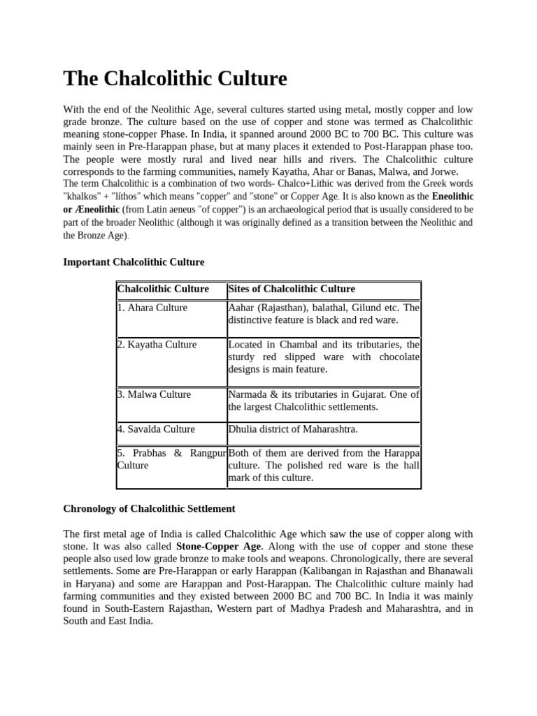 Overview of Chalcolithic Culture in India | PDF | Archaeology