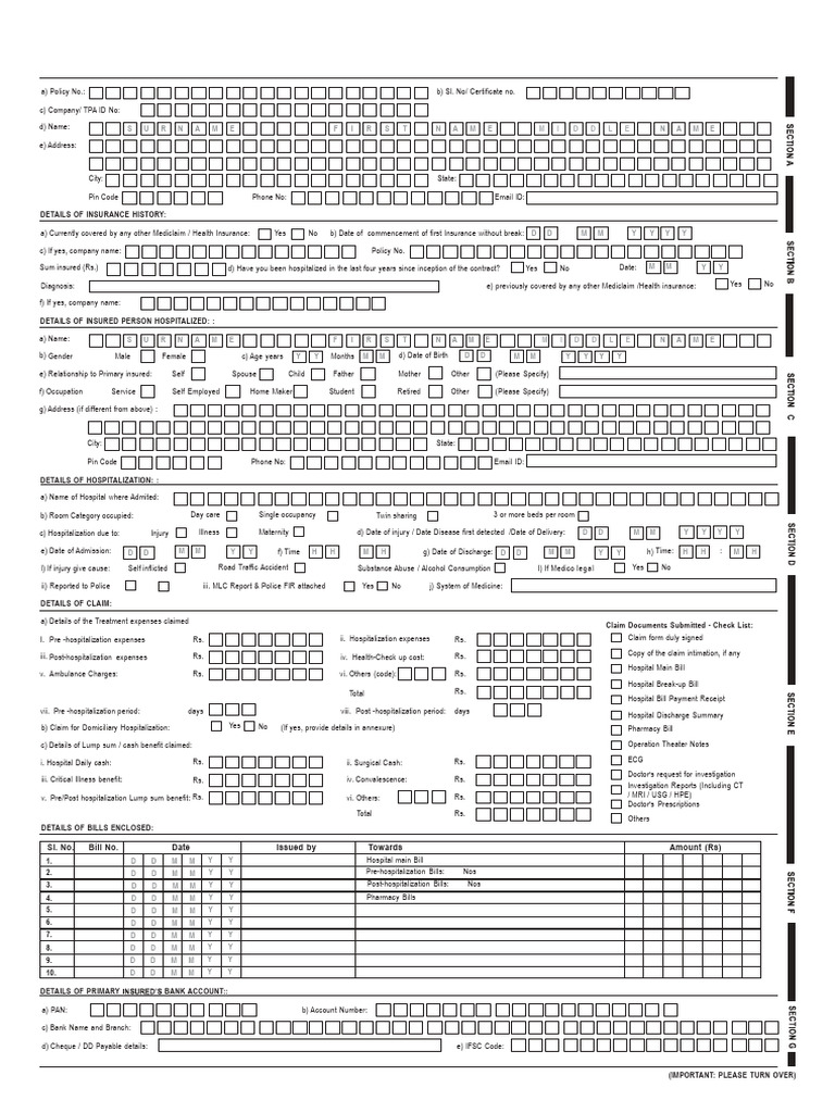 Health Insurance Claim Form Part A | PDF | Medicine | Health Care