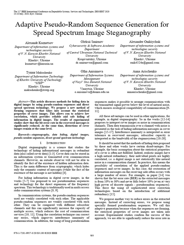 Adaptive Pseudo-Random Sequences in Steganography | PDF | Information ...