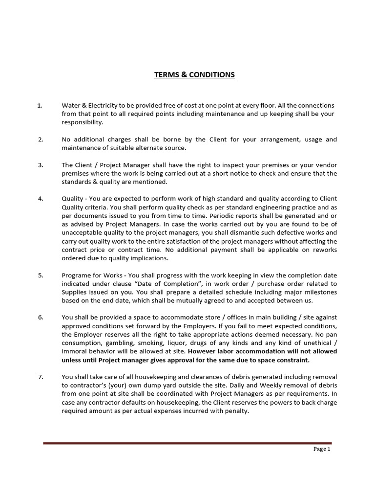 Contractor Terms and Conditions Guide | PDF | Electrical Wiring | Wire