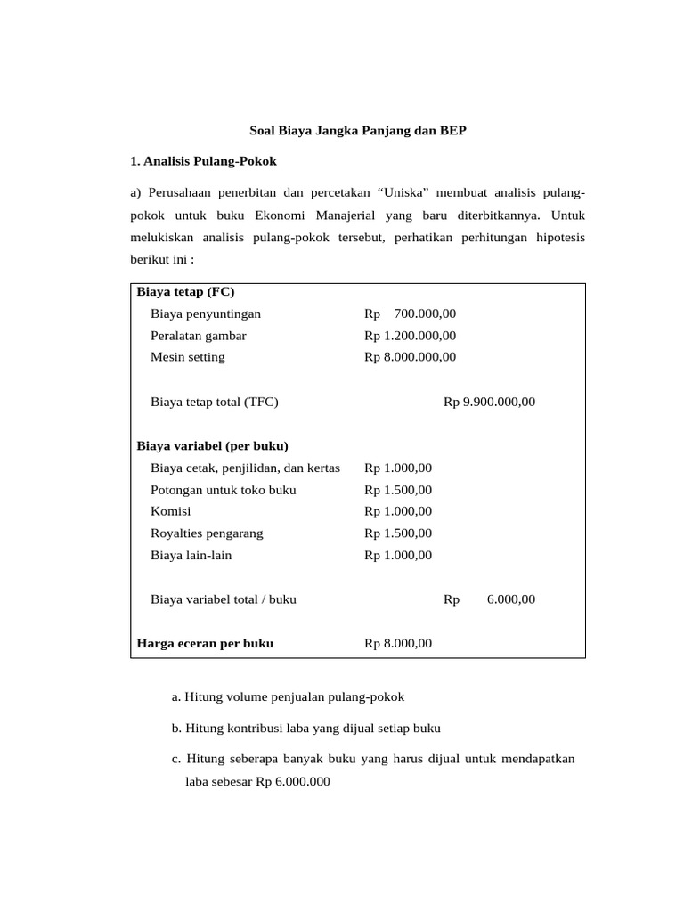 Analisis Biaya dan BEP Buku Ekonomi | PDF