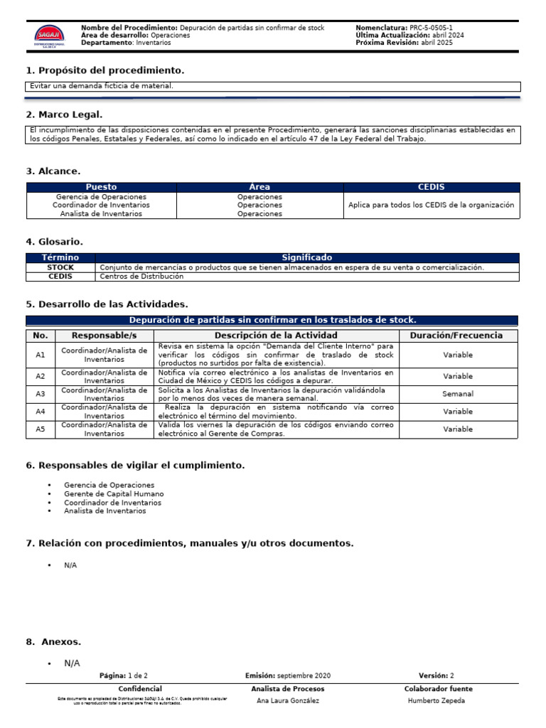 PRC-1-0103-2 Proceso Depuración de Partidas Sin Confirmar de Stock MAY ...