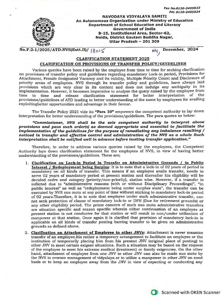 Clarification Statement 2025 - Clarification On Provisions of Transfer ...