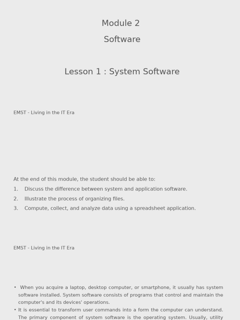 M2 Lesson 1 System Software | PDF | Operating System | Directory ...