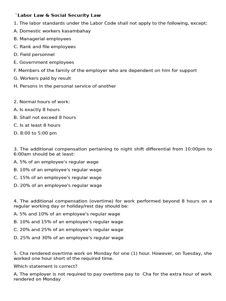 HO Labor and SSS | PDF | Overtime | Employment