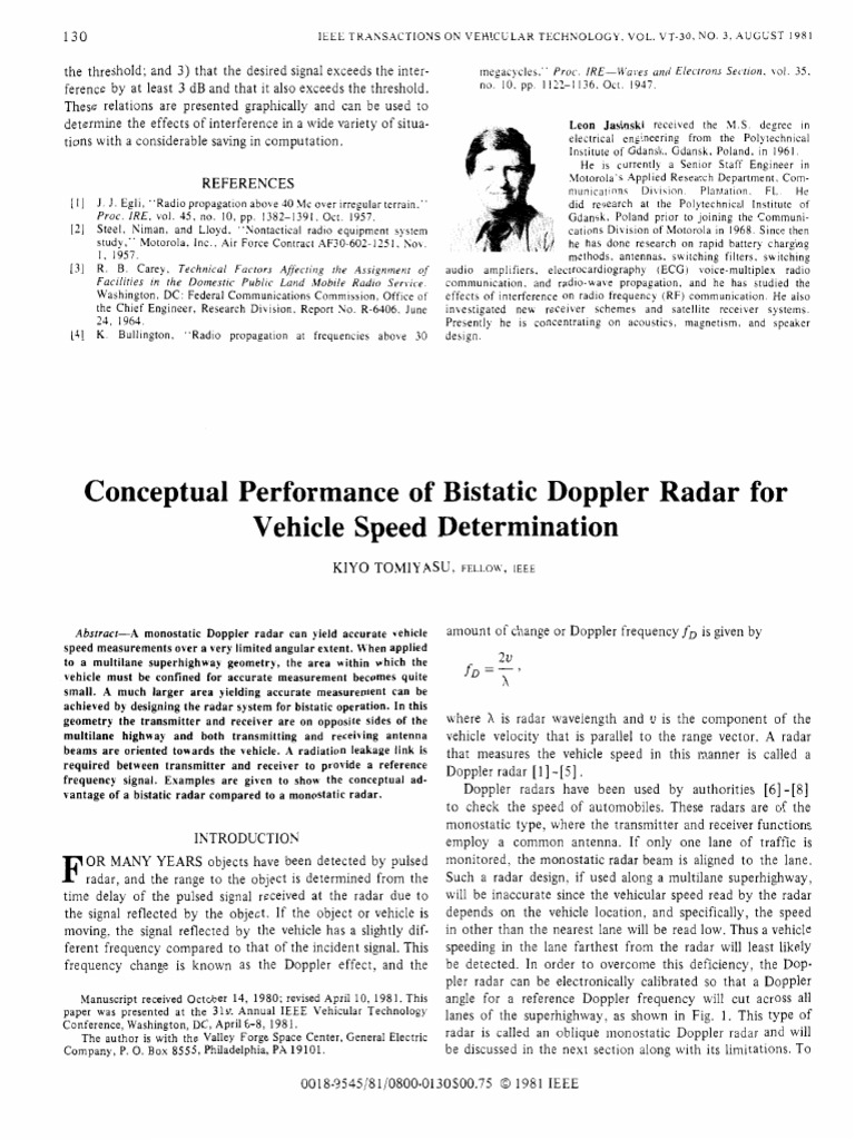 Conceptual Performance of Bistatic Doppler Radar For Vehicle Speed ...