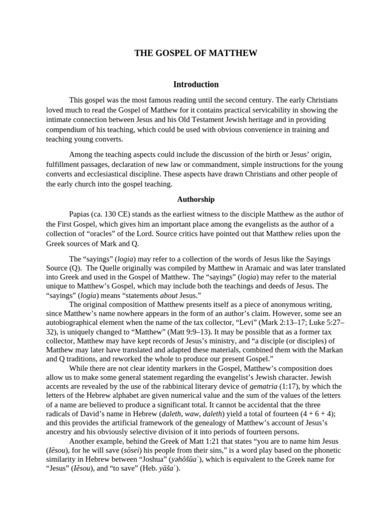 Understanding the Gospel of Matthew | PDF | Gospel Of Matthew | Jesus