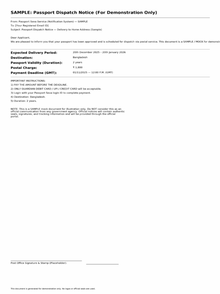 Passport Dispatch Notice Sample | PDF