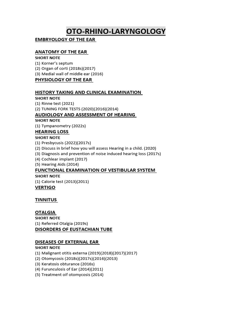 ENT Long & Short Qs | PDF | Human Nose | Larynx