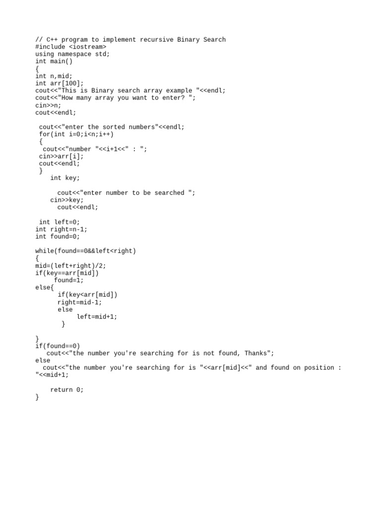Lab 2 Binary Search Algorithm Using c++ | PDF