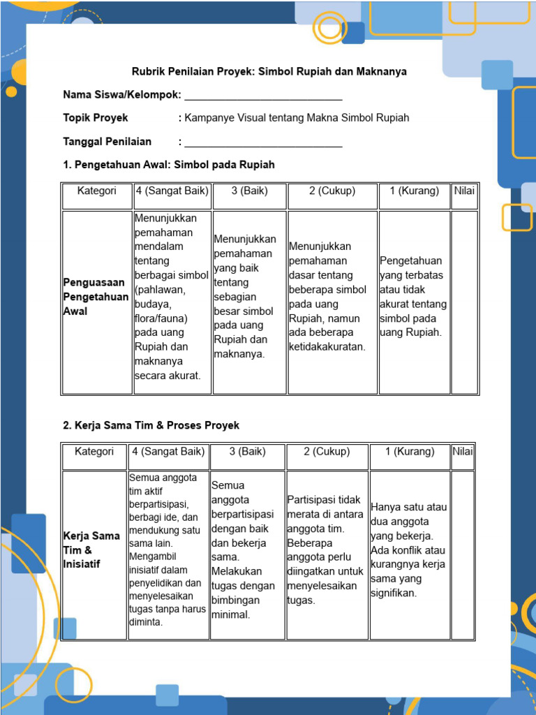 Penilaian Proyek Simbol Rupiah | PDF