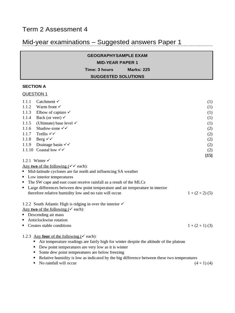 Geography Grade 12 Term 2 Assessment Task 4 Mid-Year Examination Paper ...