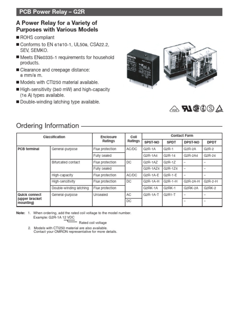 G2R PCB Power Relay Specifications | PDF | Relay | Alternating Current