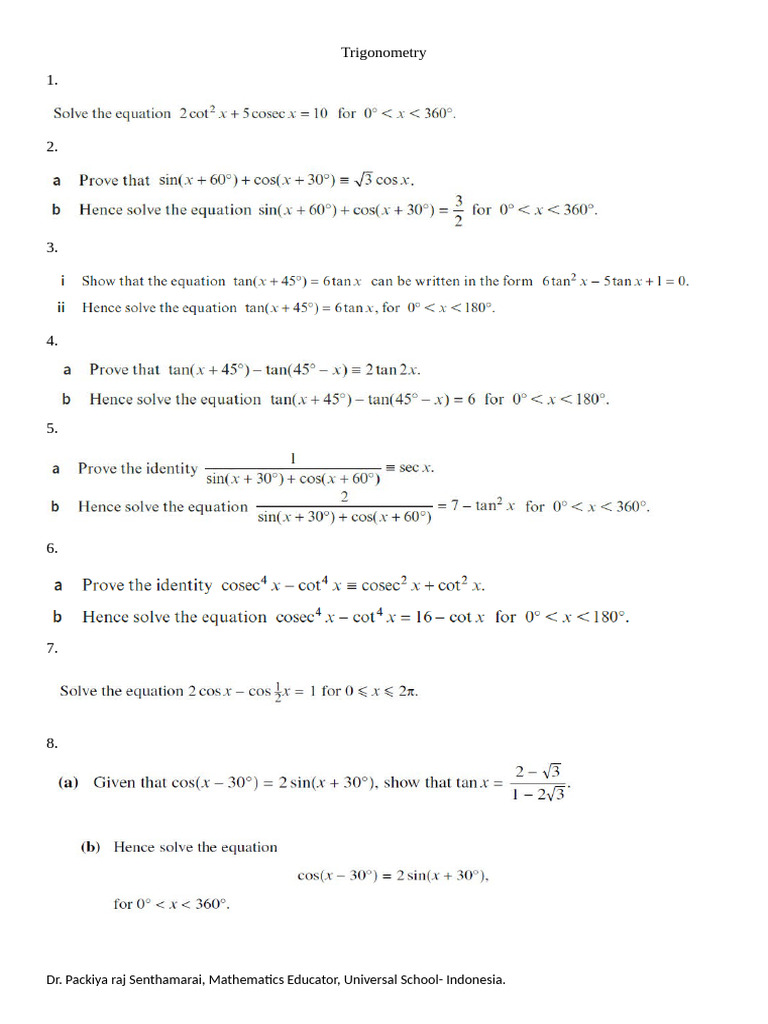 Trigonometry Overview by Dr. Senthamarai | PDF