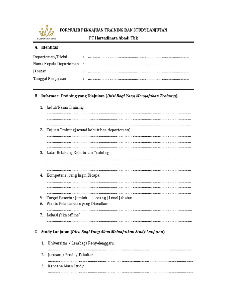 Formulir Pengajuan Training dan Study Lanjutan | PDF