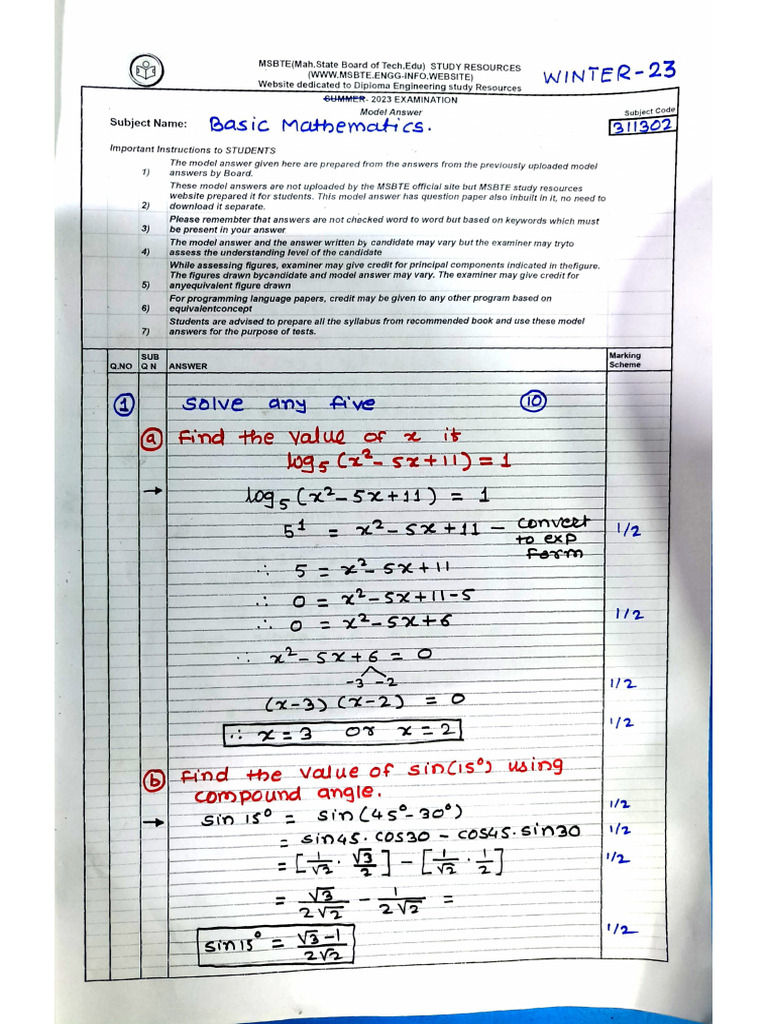 2023 Winter Msbte Model Answer Paper | PDF
