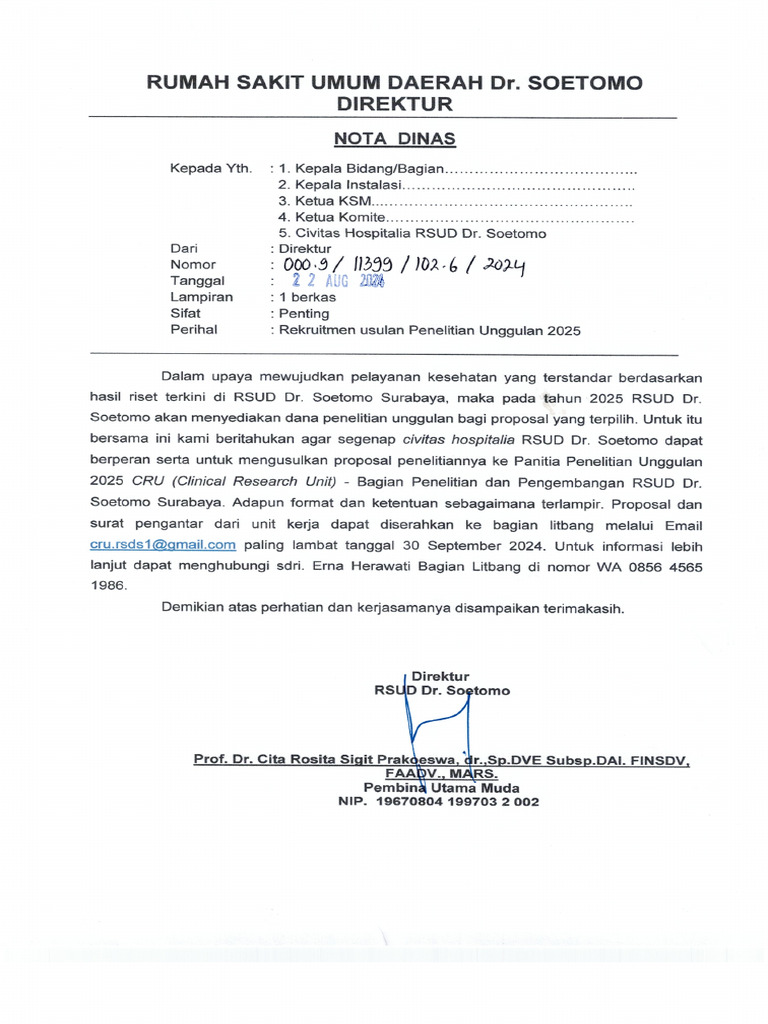 Surat Woro Woro Rekuitmen Penelitian Unggulan 2025 | PDF