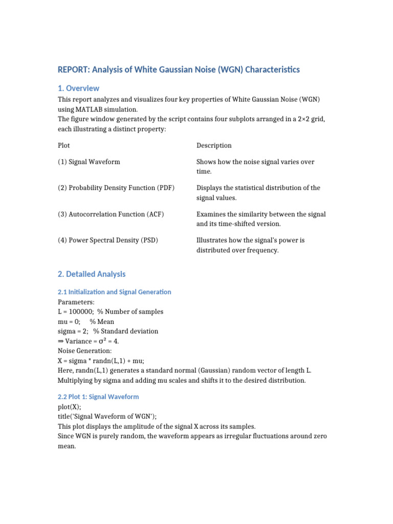 White Gaussian Noise Analysis Report | PDF | Normal Distribution ...