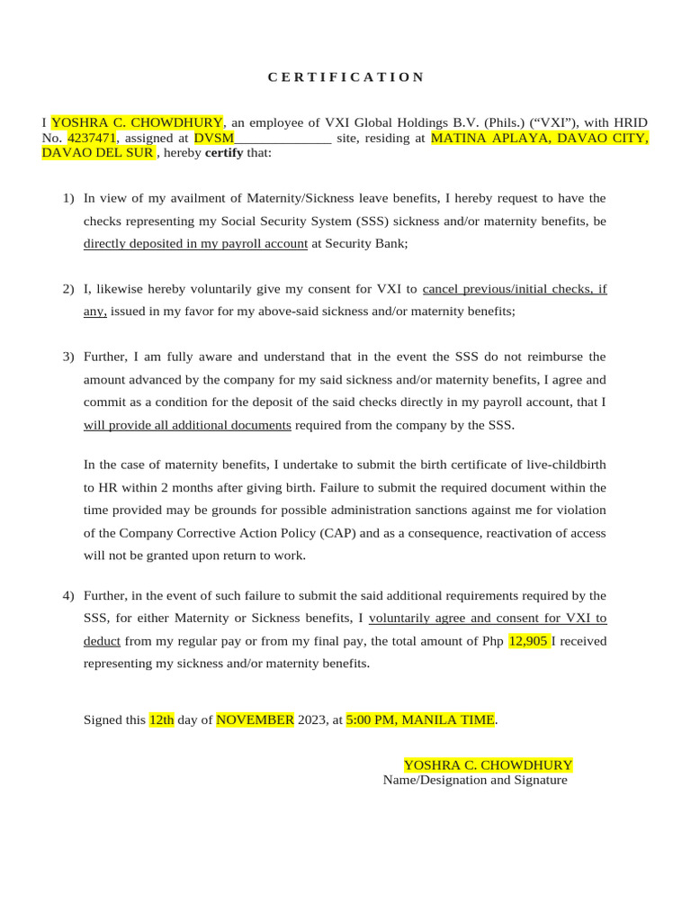 Share Certification For SSS Benefit (Proposal) | PDF