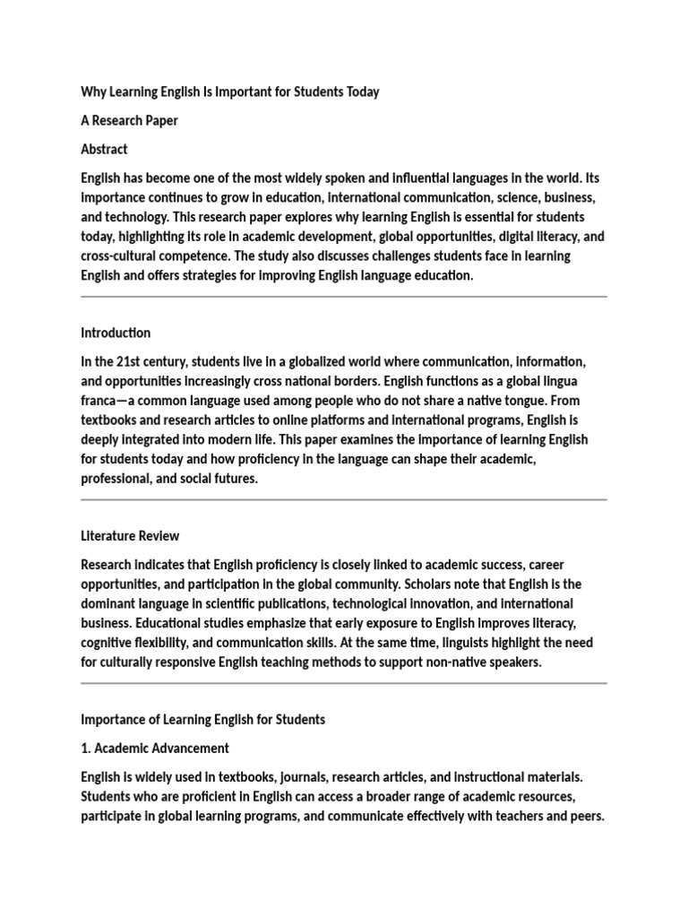 Why Learning English Is Important For Students Today | PDF | English ...